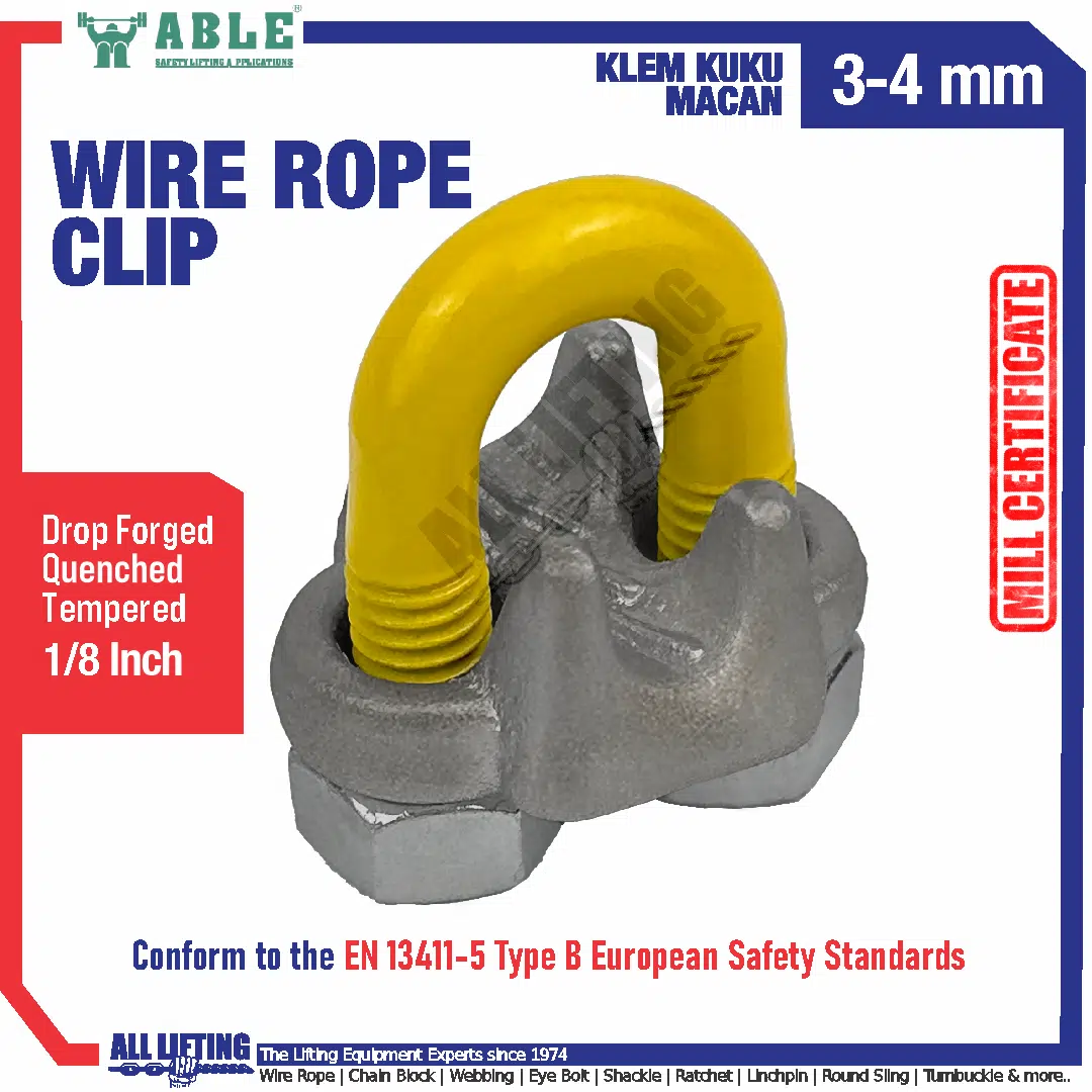 Wire Rope Clip 3-4mm 1/8" Drop Forged brand ABLE Klem Seling Kuku Macan ...