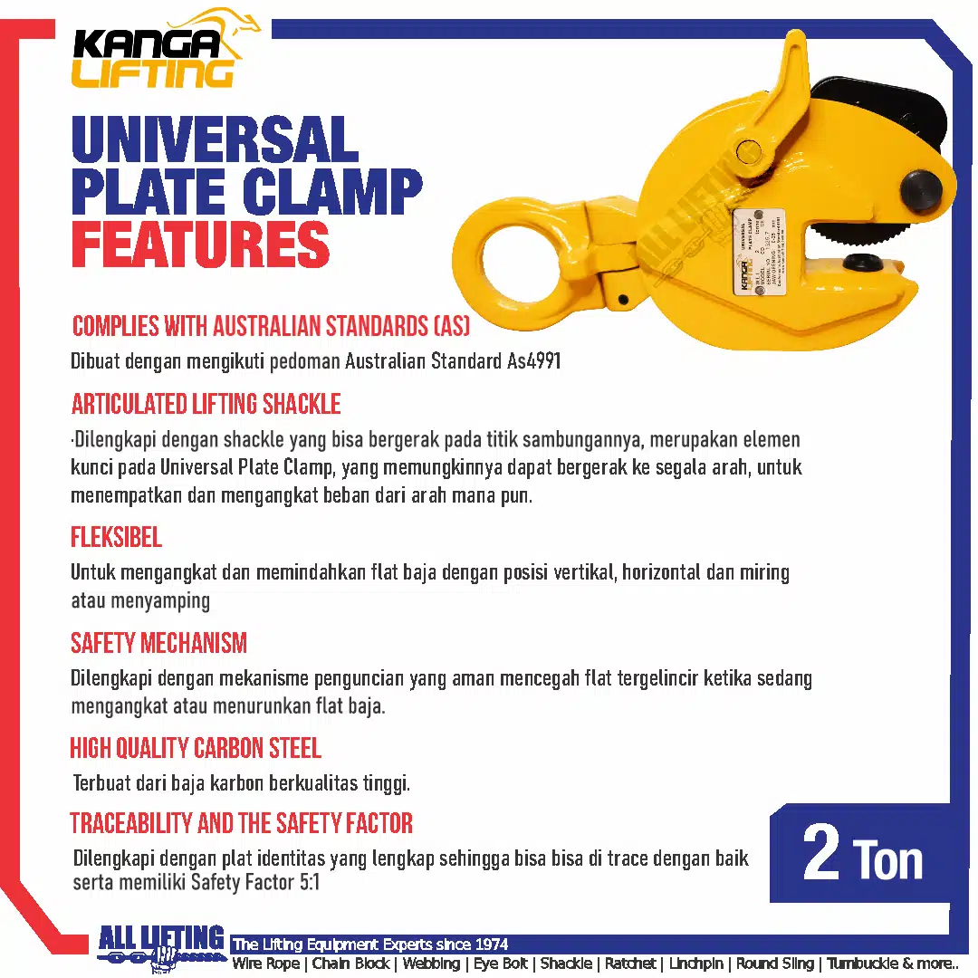 Universal Plate Clamp 2 Ton KANGA LIFTING bisa Vertical, Horizontal dan ...