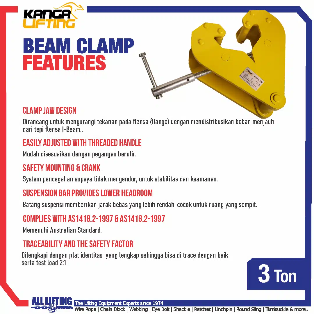 KANGA LIFTING Beam Clamp 3 Ton 80-320mm Girder Clamp